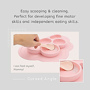 RAiN.B. CloudieMate Silicone Suction Plate with Built-in Placemat for Babies & Toddlers, Microwave Dishwasher Safe, Non-Slip Divided Plate with 4 Sections, BPA Free Food Grade Silicone /Glacier Blue