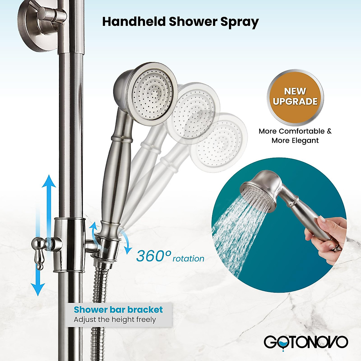 gotonovo Shower Faucet Sets 8 Inch Rain Shower Head 2 Cross Knobs Mixer Shower System with Handheld Shower Spray Brushed Nickel Finish Silver