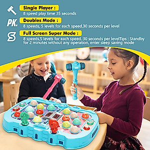 Whack A Mole Game for Toddlers, Pounding and Hammer Toys with Light and Sound, Pounding Toys for 3,4,5,6,7+ Kids, Whack A Mole Game for Kids, PK Mode with 2 Hammers (Blue)