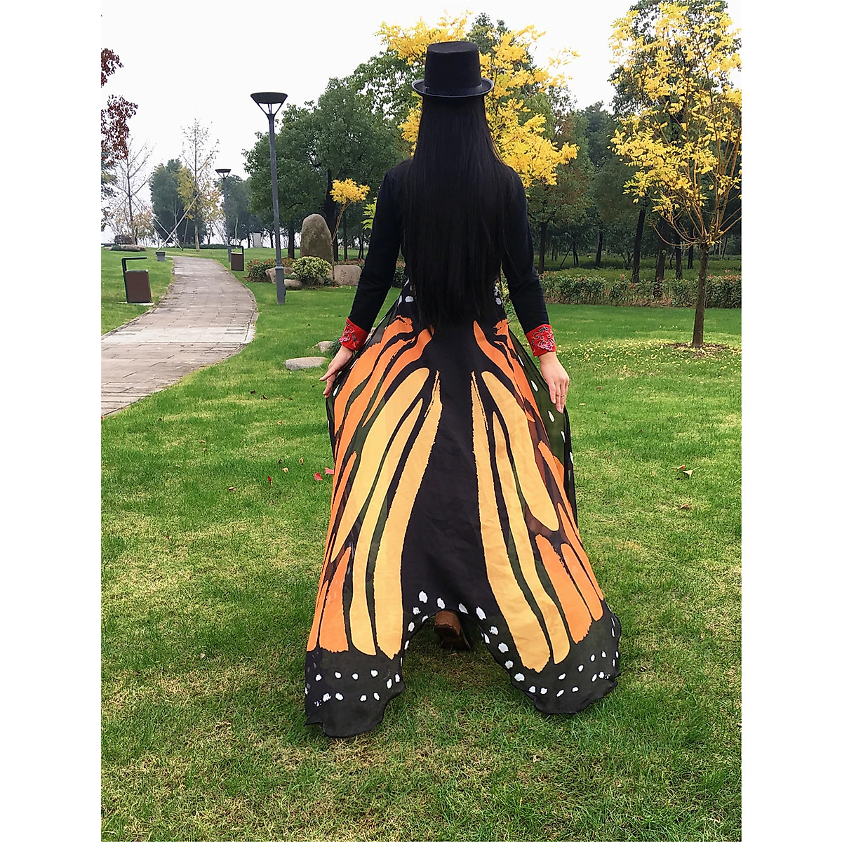 Halloween Butterfly Wings Costume for Women Girls Printed Moth Cape Shawl Wrap Moth Butterfly Cloak(Yellow)