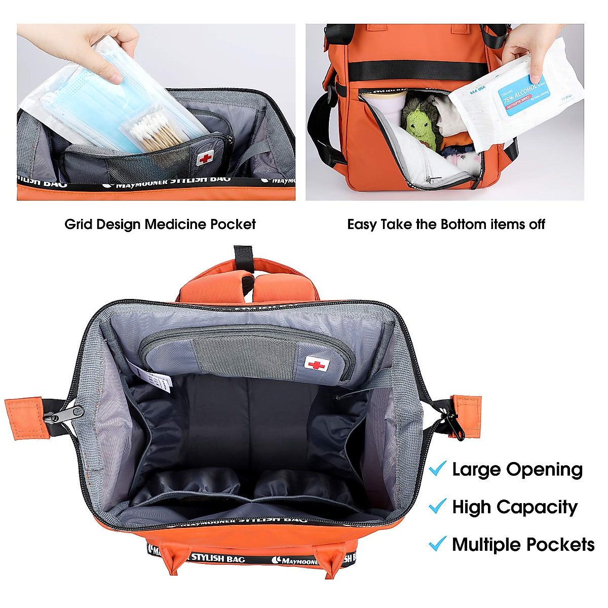 Baby Diaper Bag Backpack, Multi-Function Waterproof Travel Back pack Nappy Bags for Women Baby include Insulated Pocket, Changing Pad, Stroller Straps and Elastic Luggage Strap for Travel Orange