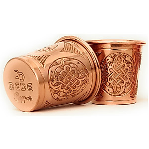 DEDE Copper - 2023 CC Series 2 oz (Set of 2) Tequila/Vodka Shot Glasses, Mini Moscow Mule Cup, Handmade Unlined Uncoated Thickest Pure Solid Copper mini Tumblers for Cocktails (Engraved Art)