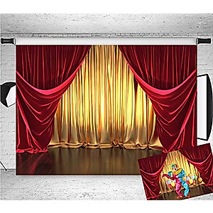 Qian 7x5FT Vinyl 3D Rendering Theater Stage Theme Photography Backdrops Golden and Red Curtains Photo Studio Props Vinyl Background for Wedding Birthday Party Decoration Banner