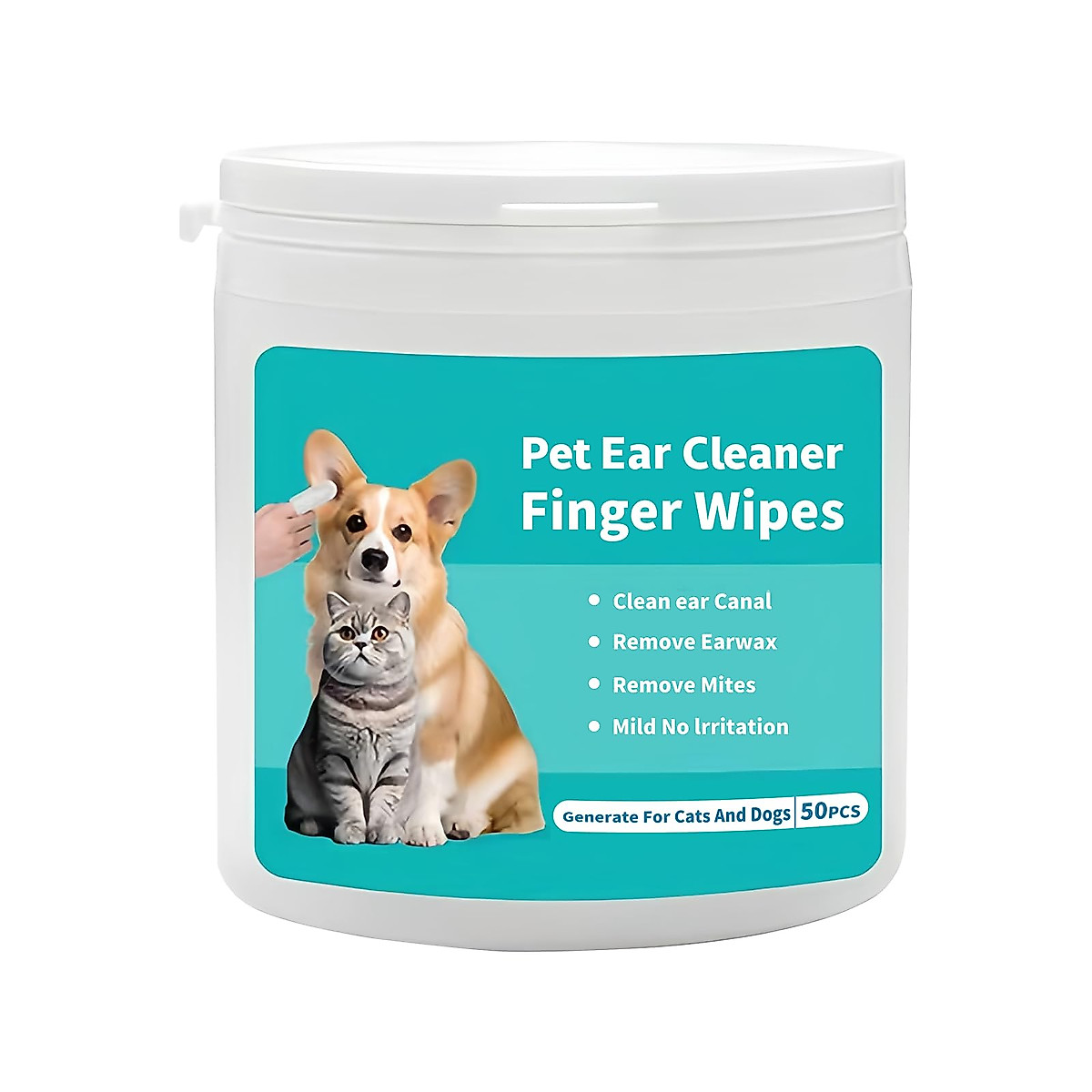 Vostuve Dog Ear Wipes Finger, Ear Finger Wipes for Dogs & Cats, Ear Cleaner Finger Wipes for Ear Wax, Debris, Deodorizes, Relieve Ear Itching & Inflammation, Natural Pet Ear Wipe for Dog, 50 Count