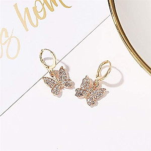 INENIMARTJ Butterfly Earrings Butterfly Dangle Earrings 14K Gold Small Crystal Butterfly Hoop Earrings for Women