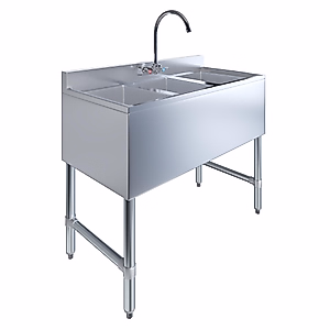 AmGood 3 Compartment Under Bar Sink With Faucet - 38" X 18 3/4". NSF. Commercial Three Bowl Under Bar Sink