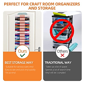 OyeArts Vinyl Storage Organizer, Vinyl Roll Holder for Craft Room Organizers and Storage with 22 Vinyl Rolls, Wall Mount/Over The Door Adjustable Roll Keeper(Pink)