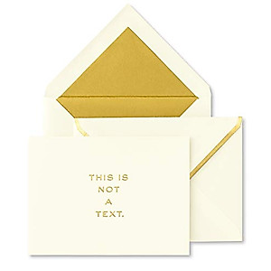 Kate Spade New York Greeting Card Set of 10 with Blank Interior and Lined Envelopes, This Is Not A Text (Gold)