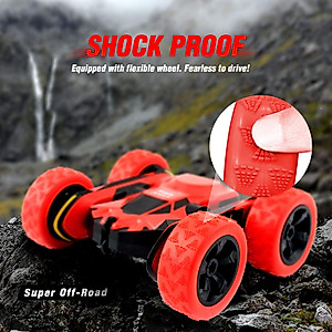 Remote Control Car for 6-8 Year Old Boys & Girls,Rimila RC Stunt Car 4WD 2.4Ghz Remote Control Vehicle Double Sided Rotating 360° Flips,Toy for Kids Birthday Gift (Battery Not Included) (Red)