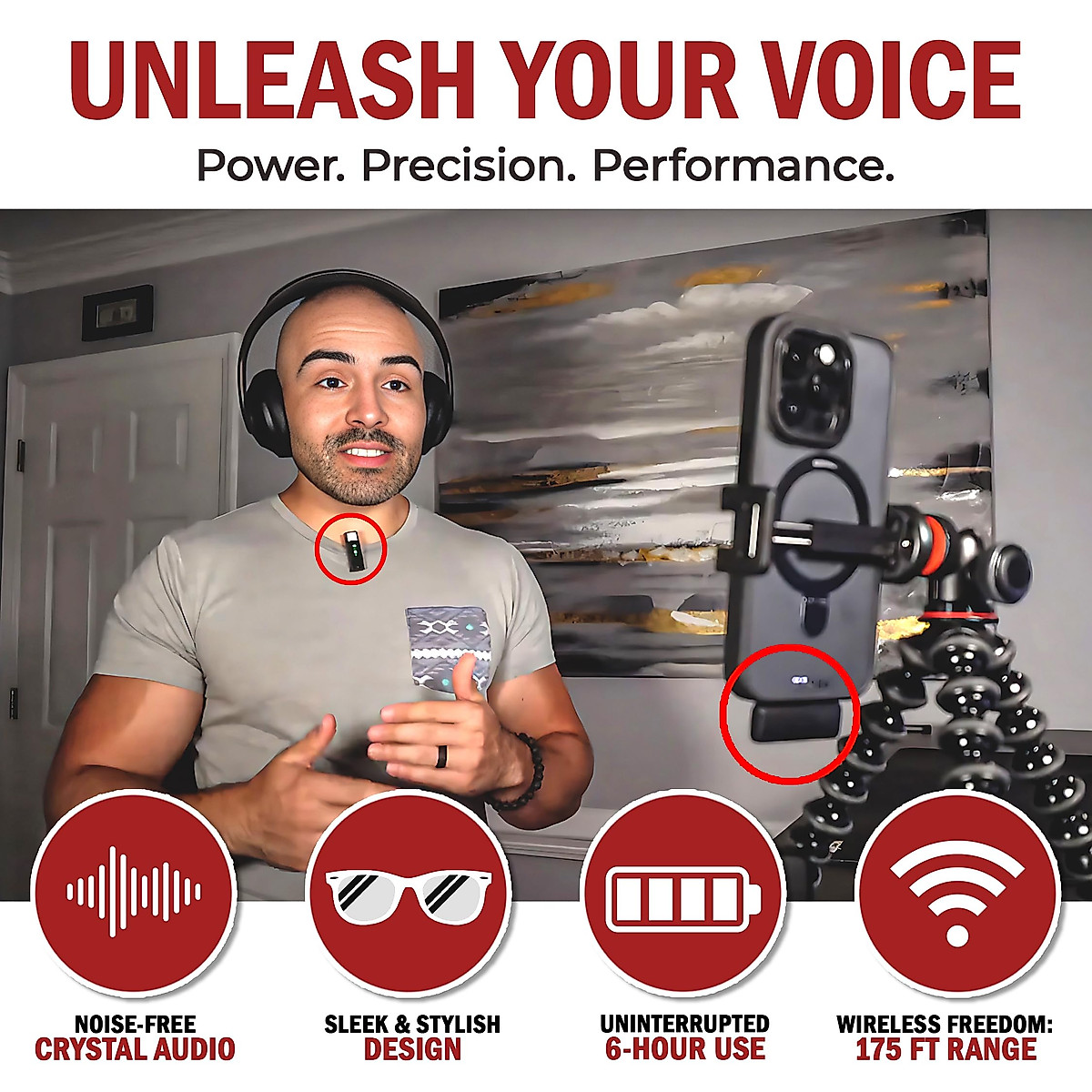 TikTalkPro Wireless Lavalier Microphone for iPhone - 2 Pack 2.4Ghz Mic, Audio w/Noise Canceling - Long Range Up to 175ft - Easy to Use for Video Recording, Podcast