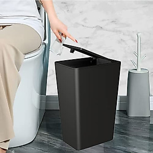 SHPMXUPW 3 Pack Bathroom Small Trash Can with Lid,10L / 2.6 Gallon Slim Garbage Bin Wastebasket with Pop-Up Lid for Bedroom, Office, Kitchen, Craft Room, Fits Under Desk/Cabinet/Sink/Black