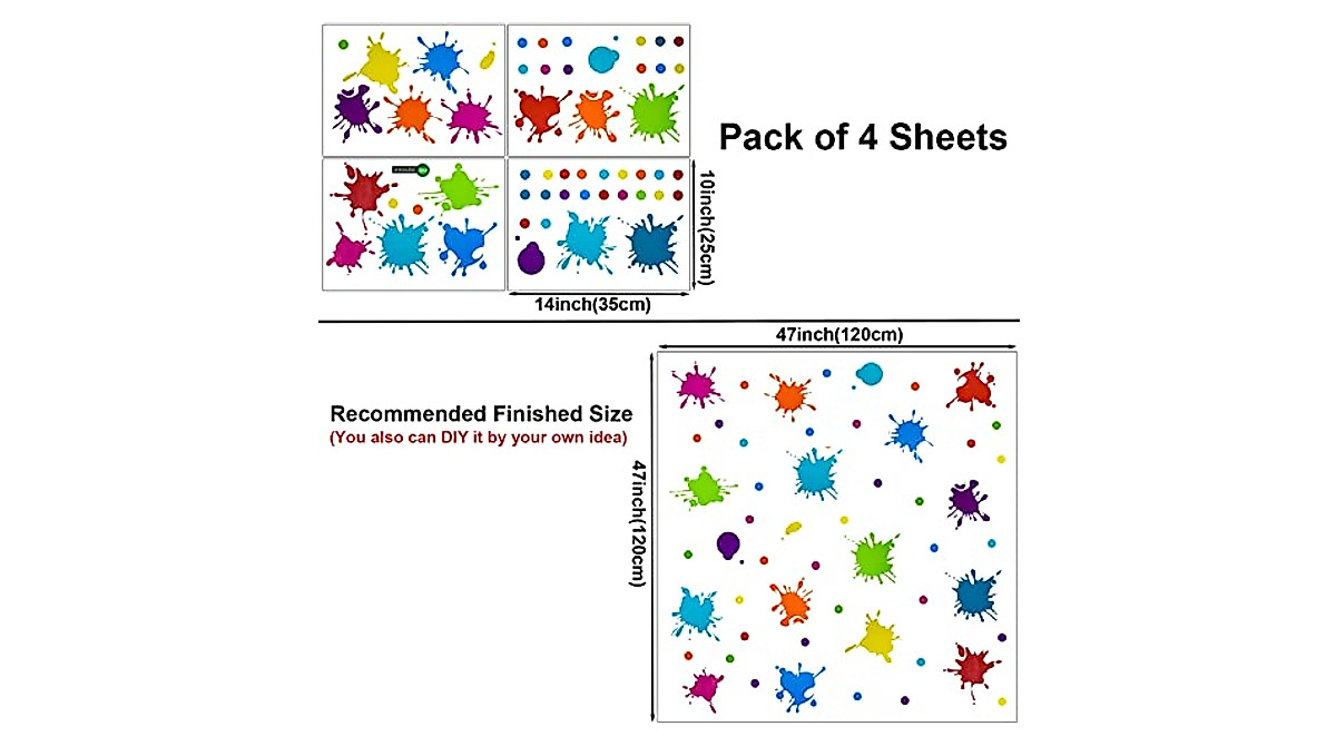 Maydahui Colorful Paint Splatter Wall Decals for Kids Rooms