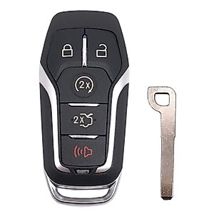 Key Fob Case Shell Fit For Ford Explorer Edge Mustange Fusion 5 Buttons Replacement Keyless Entry Remote Smart Key Fob Cover Casing with Button Pad & Uncut Key Blade Blank