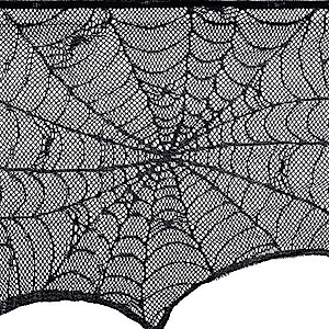 Fireplace Scarf 18 x 96 inch Cobweb Fireplace Scarf Mysterious Lace Spiderweb Mantle Lace Runner Fireplace Scarf Festive Supplies for Halloween Christmas Party Door Window Decoration Black