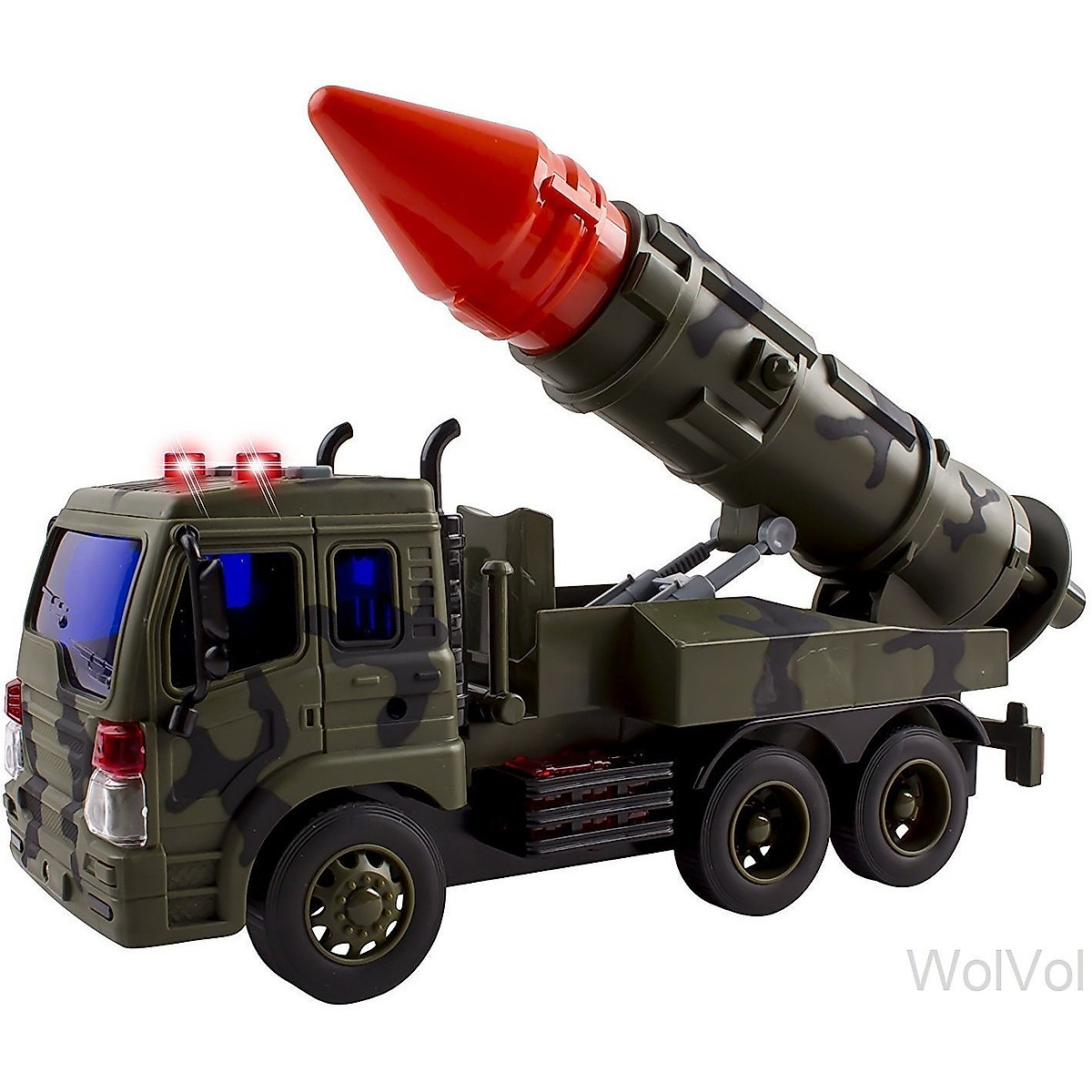 WolVolk Friction Powered Launcher Fighter Military Truck - Pull Back Missile Carrier Army Vehicle w/Lights & Sounds - Pretend War & Action Toy for Kids