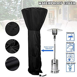 J&C Patio Heater Cover-Black Waterproof Dust-Proof Durable Veranda Outdoor Heater Cover with Zipper for Round Stand Up Patio Heater (86x19x33in)