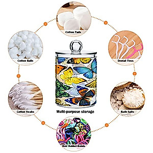 xigua 2 Pack Beautiful Butterfly Apothecary Jars with Lid, Qtip Holder Storage Containers for Cotton Ball, Swabs, Pads, Clear Plastic Canisters for Bathroom Vanity Organization (10 Oz)