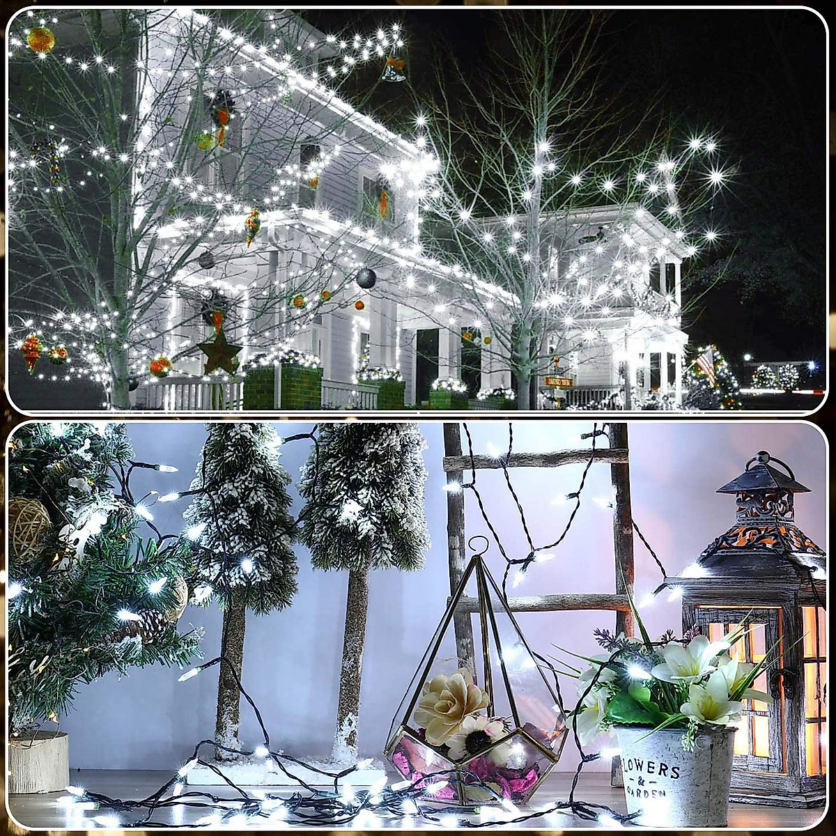 UUC Christmas String Lights Outdoor Waterproof, Christmas Tree Lights Mini String Lights with 8 Lighting Modes, Indoor Decor for Holiday, Wedding, Party, Home, Patio, Garden 100-LED (White)