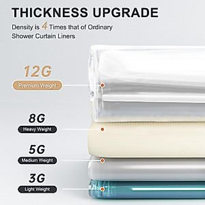 AmazerBath Heavy Duty Shower Curtain Liner 12 Gauge, 72 x 72 Inches Clear Shower Curtain Liner with 3 Clear Stones and 12 Grommet Holes, Weighted Plastic Shower Liner