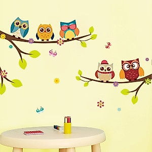 ElecMotive Wall Stickers of Tree Owls Wall Decals for Kids Rooms Nursery Baby Boys & Girls Bedroom