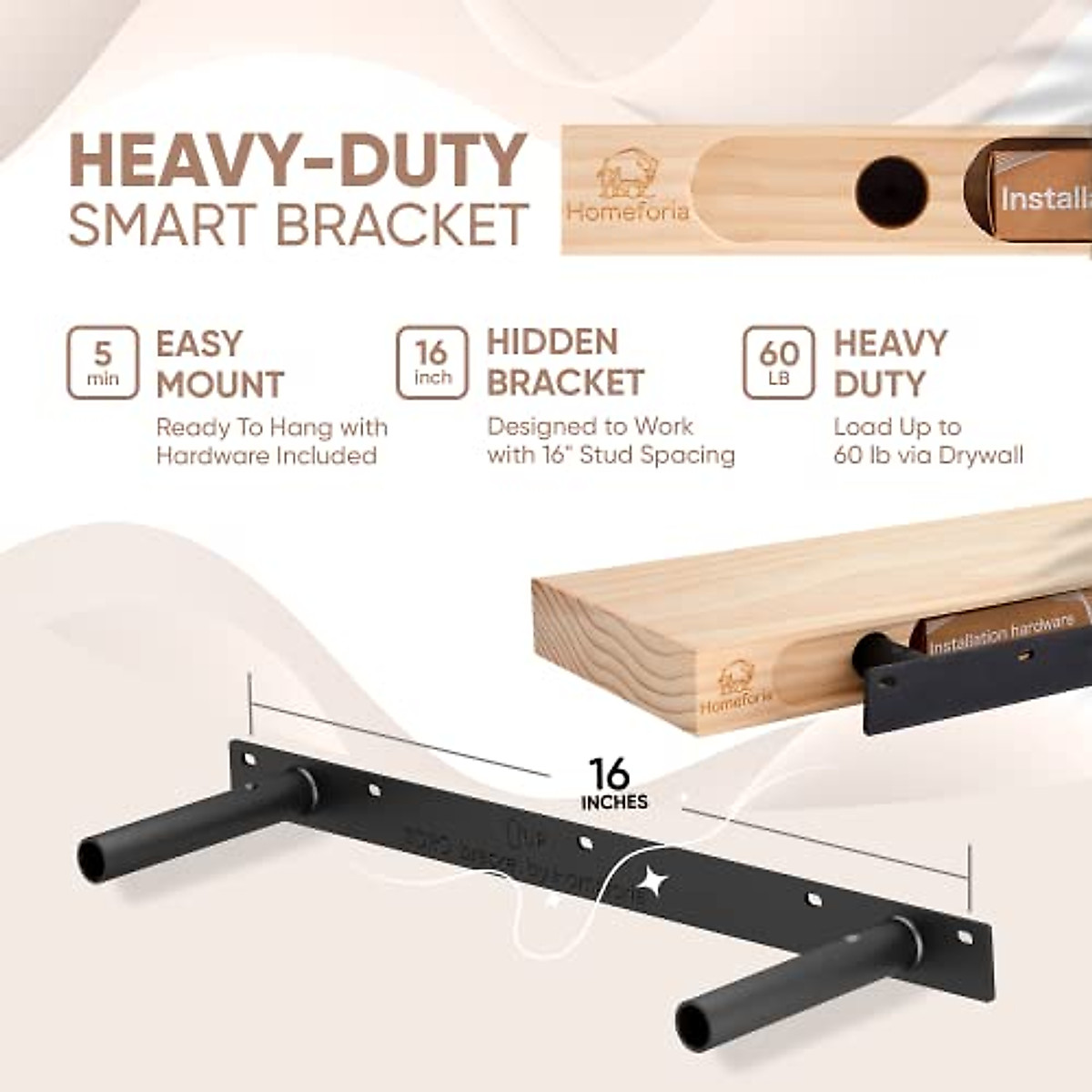 Homeforia Rustic Farmhouse Floating Shelves - Bathroom Wooden Shelves for Wall Mounted - Thick Industrial Kitchen Wood Shelf - 24 x 6.5 x 1.75 inch - Set of 2 - Honey Oak Color