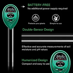 VIVOSUN Soil Tester, 3-in-1 Plant Moisture Meter Light and PH Tester for Home, Garden, Lawn, Farm, Indoor and Outdoor Use, Promote Plants Healthy Growth