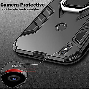 for Huawei Y7 2019 Case,Hybrid Heavy Duty Shockproof Armor Dual Layer Protection Defender Back Case Cover for Huawei Y7 2019 Tempered Glass Screen Protector (Black) (Black)