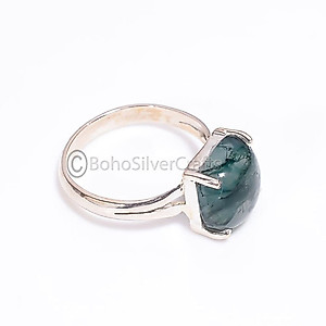Moss Agate Ring, Delicate Silver Ring, Moss Agate Gemstone Ring, Unisex Silver Ring, Bohemian Jewelry For Women, 925 Sterling Silver Ring, Healing Ring, Wedding Ring, Dainty Ring, Valentine Day Gift