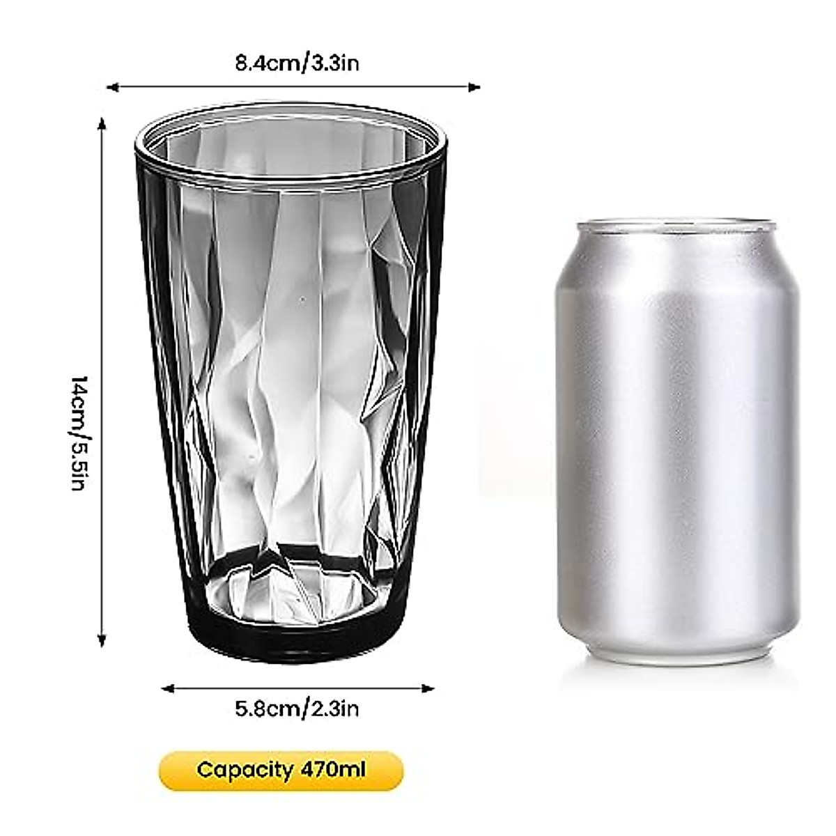16oz Clear Acrylic Drinking Cups Plastic Tumblers Drinking Glasses Set Wine Glasses Beverage Cups Tumbler for Poolside Party, Stackable, Dishwasher Safe, Easy to Clean, Large Capacity