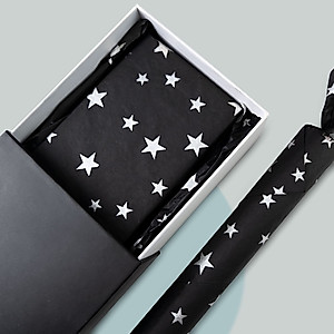 100 Sheets Black with Silver Star Tissue Paper,Black Silver Tissue Paper for Gift Bags,Silver Gift Wrapping Tissue for Halloween Christmas,Wedding,Birthday,14 x 20 Inch