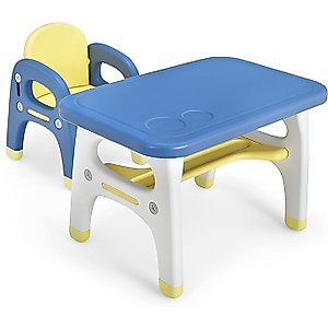 Nightcore Baby Table & Chair Set with Storage Rack, Dinosaur Shaped Children's Desk Set, Building Block Table, Suitable for Boys & Girls