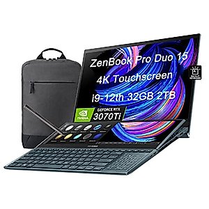 ASUS ZenBook Pro Duo 15 UX582 15.6" 4K OLED Touchscreen (Intel 14-Core i9-12900H, 32GB DDR5 RAM, 2TB SSD, GeForce RTX 3070 Ti) Business Laptop, ScreenPad Plus, Thunderbolt 4, Backlit, Pen, Win 11 Pro