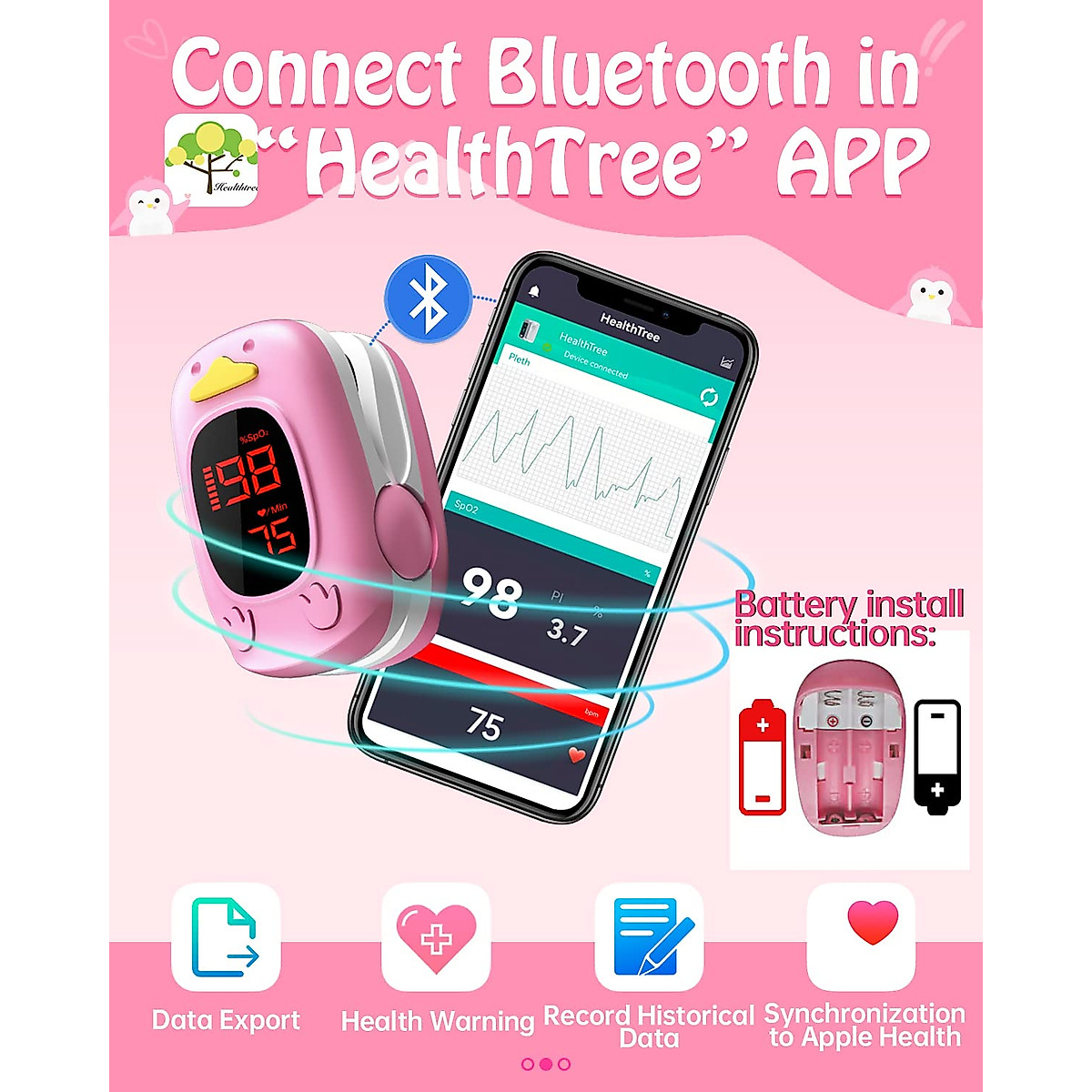 baby pulse oximeter for kids-pulse oximeter fingertip bluetooth baby oxygen monitor infant spo2 pulse monitor,Compatible with iOS Android,suitable for children infant kids baby