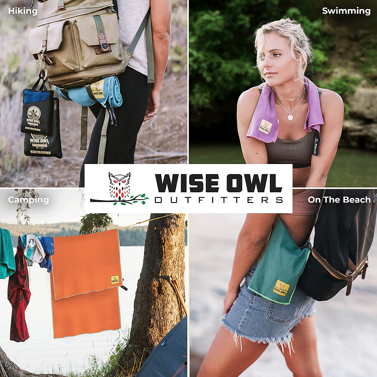 Wise Owl Outfitters Camping Towel Ultra Soft Compact Quick Dry Microfiber - Great for Fitness, Hiking, Yoga, Travel, Sports, Backpacking & The Gym - Free Bonus Hand Towel 24x48 MB