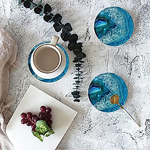 Coasters for Drinks with Holder 6 Pack,Marble Ocean Coasters for Table,Ceramic Absorb Stone Coasters with Cork Base,Housewarming Gift for Home Decor (Agate Blue)…