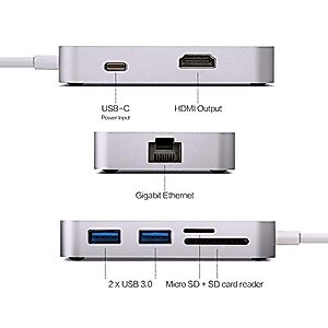 MINIX 7 in 1 USB-C Multiport Adapter with GLAN,4K @ 60Hz,2X USB 3.0, USB-C for Power Delivery, Micro SD and SD Card Readers, Compatible with macOS, iPadOS and Windows 10 OS. (Space Gray)