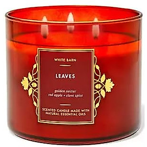 Bath and Body Works White Barn Leaves 3 Wick Candle 14.5 Ounce Golden Autumn Label