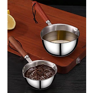 Mini Milk Warmer Pot Stainless Steel Milk Warmer for Coffee, Small Saucepan Heating Cookware Soup Wamer Pan with Heat Resistand Wooden Handle (300ml)