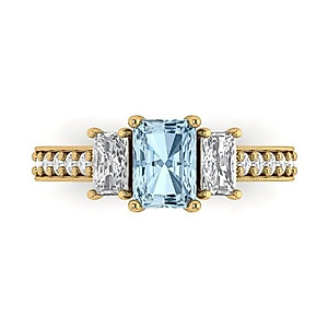 Clara Pucci 1.82 ct Emerald Cut Solitaire 3 stone Blue Simulated Diamond Engagement Promise Anniversary Bridal Ring 18K Yellow Gold 6.5