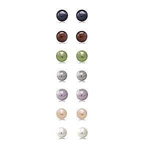 Gem Stone King A Set Of 7 Pairs Of 7mm Cultured Freshwater Pearl Stud Earrings Set In 925 Sterling Silver