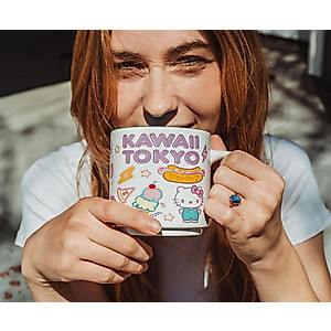 Silver Buffalo Hello Kitty Kawaii Tokyo Allover Icons Ceramic Stacking Mug | Holds 13 Ounces