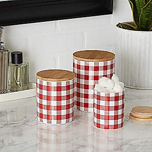 DII Ceramic Canister Sets for the Kitchen Food Safe Storage Containers with Lids, Large, Medium & Small, Buffalo Check, Red & White, 3 Count