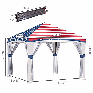 Outsunny 10' x 10' Pop Up Canopy Tent with Netting, Instant Tents for Parties, Height Adjustable, with Wheeled Carry Bag and 4 Sand Bags for Outdoor, Garden, Patio, American Flag