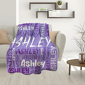 Personalized Name Blanket, Custom Purple Fleece Throw Blanket with Name for Kids Boys Girls Baby Men Women, Customized Light Soft Flannel Blanket Gift for Christmas Birthday Halloween