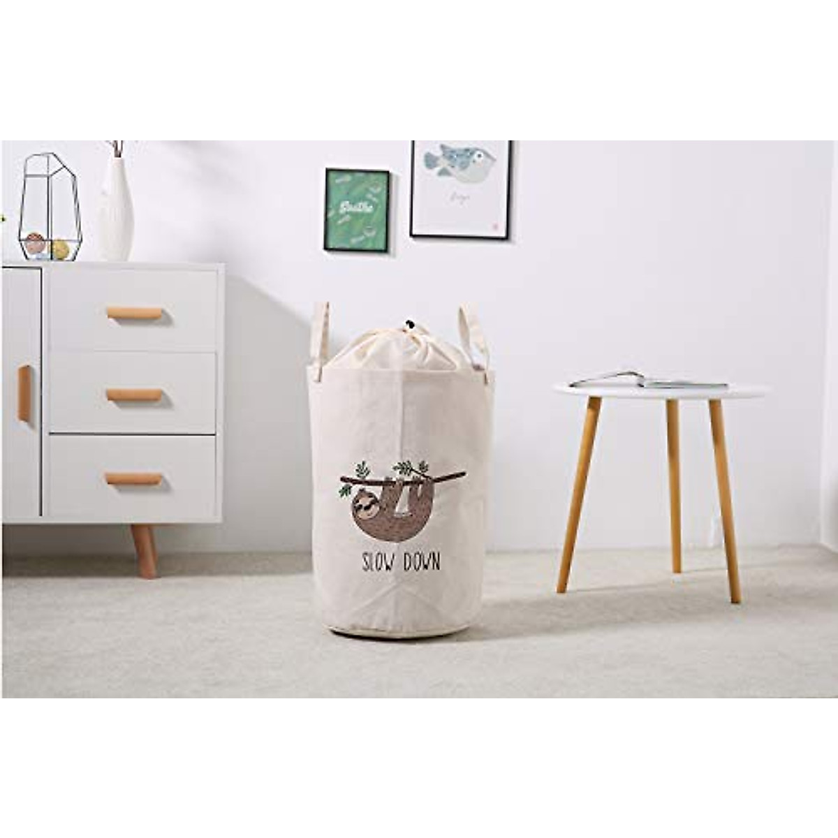 LifeCustomize Large Laundry Basket Hamper Slow Down Hanging Sloth Collapsible Drawstring Storage Baskets Nursery Baby