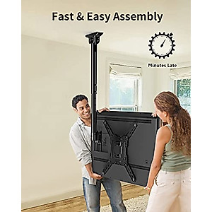 AM alphamount Ceiling TV Mount for 13-55 Inch LCD LED OLED 4K TVs/Monitors, Hanging TV Mount Bracket Swivels Tilts Rotates fits Flat/Sloped Roof, Max VESA 400x400mm, Holds up to 77lbs