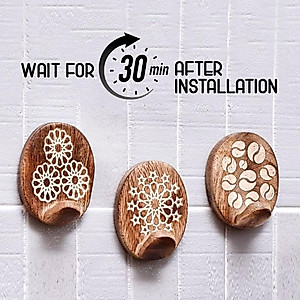 Indian Shelf 6 Pack Wood Wall Hooks- Adhesive Wall Hooks -Decorative Wall Hooks for Hanging- Boho Wall Hooks -Sticky Coat Hooks Wall Mount- Wooden Towel Hooks for Bathroom Wall Mounted- Style 1