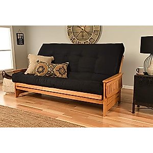 Kodiak Furniture Phoenix Queen Size Futon Set in Butternut Finish, Suede Black Mattress