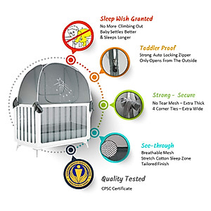 Aussie Cot Net - Baby Crib Tent to Keep Baby from Climbing Out - Toddler Proof Crib Netting Mosquito Net