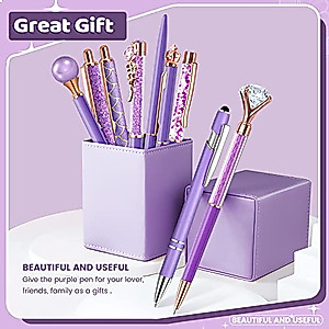 Airevesket 9Pcs Purple Pens Set, Ballpoint Pens Set, Metal Crystal Diamond Pen, Black Ink Ballpoint Cute Pens Set, Purple Gifts for Women Girls Office Wedding Supplies (Purple)